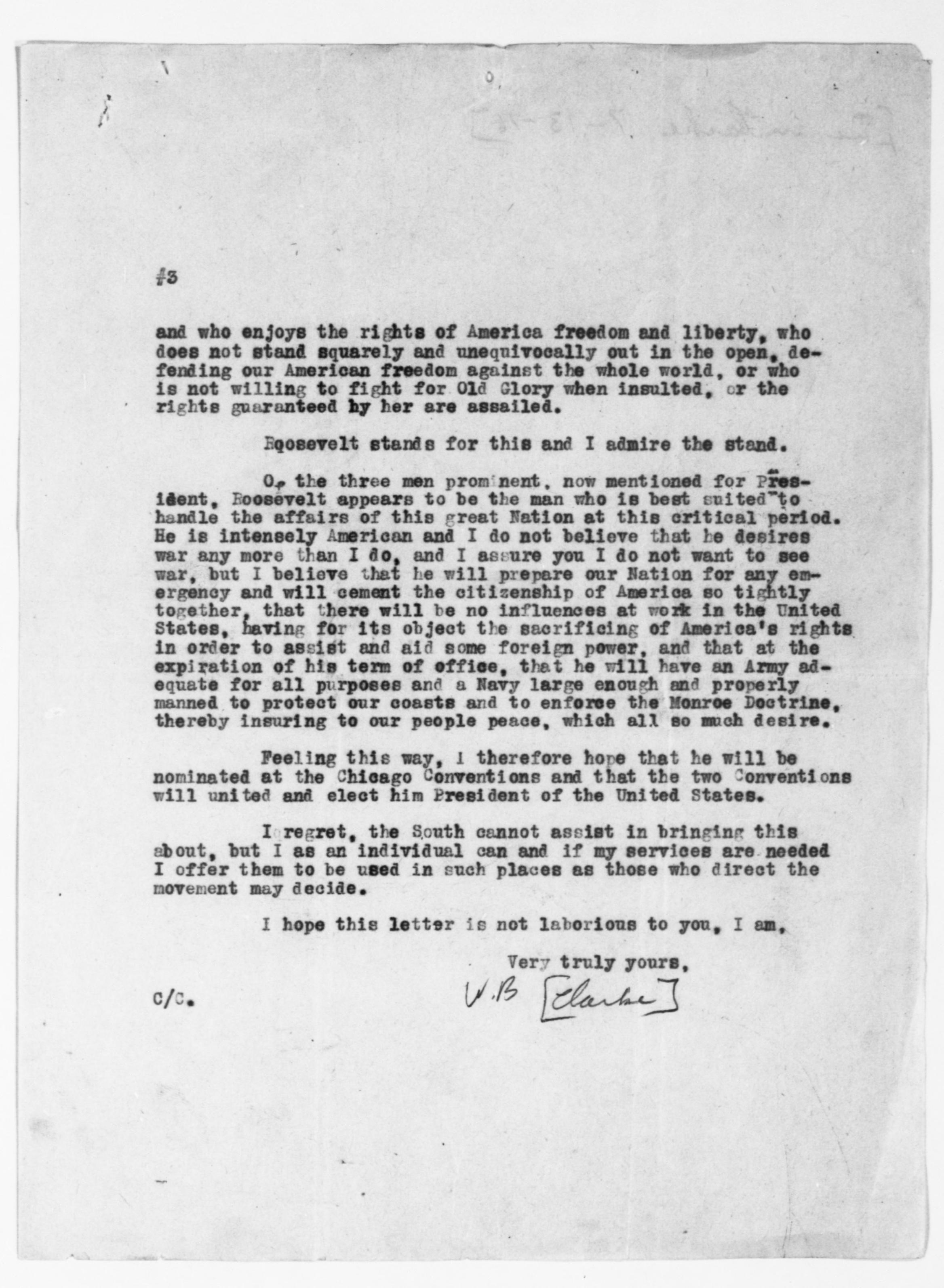 By the People Theodore Roosevelt Papers: Series 1: Letters and Related ...