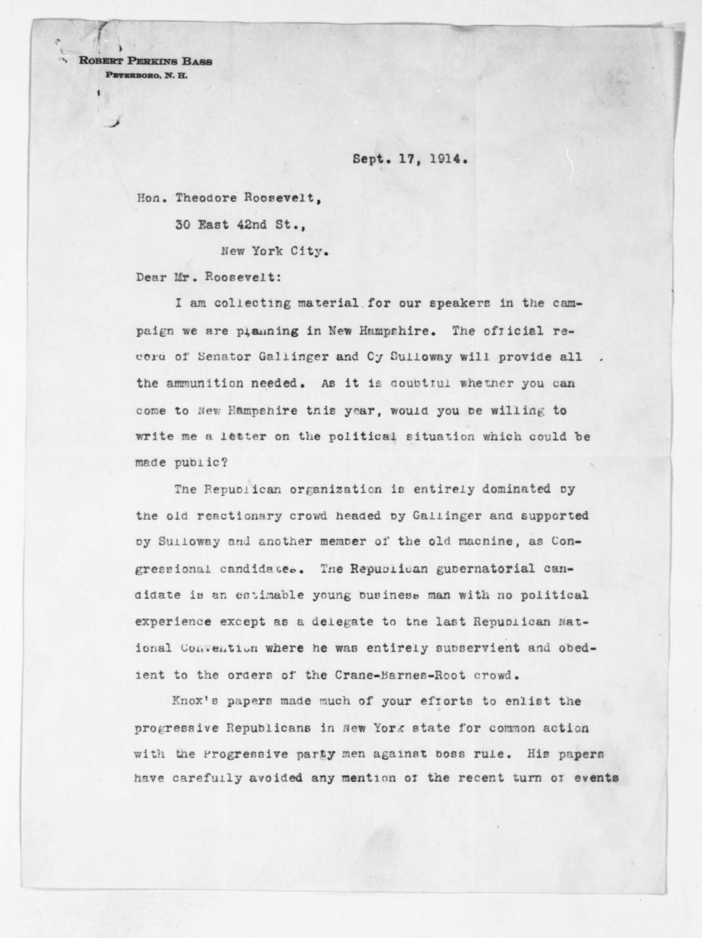 By the People Theodore Roosevelt Papers: Series 1: Letters and Related ...